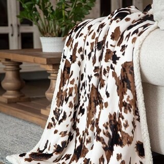Cowhide Plush Sherpa Throw Blanket Brown White - Bed Bath & Beyond ...