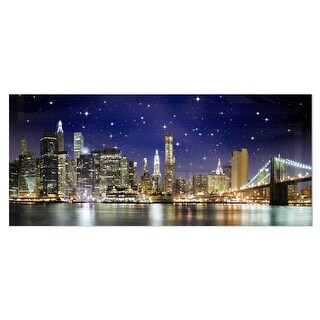 Designart 'Night Colors over Brooklyn Bridge' Cityscape Photo Metal ...