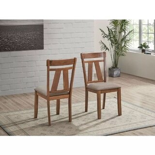 Brown Solid Wood Dining Chair Set, Inverted V-Shape Back Kitchen Chair ...