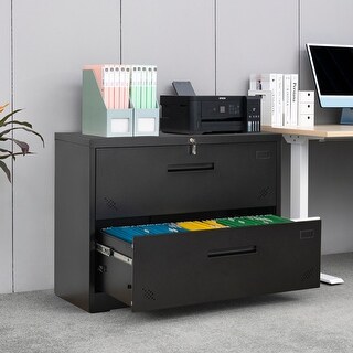 Steel Horizontal File Cabinet with Safety Lock and 2 Drawers ...