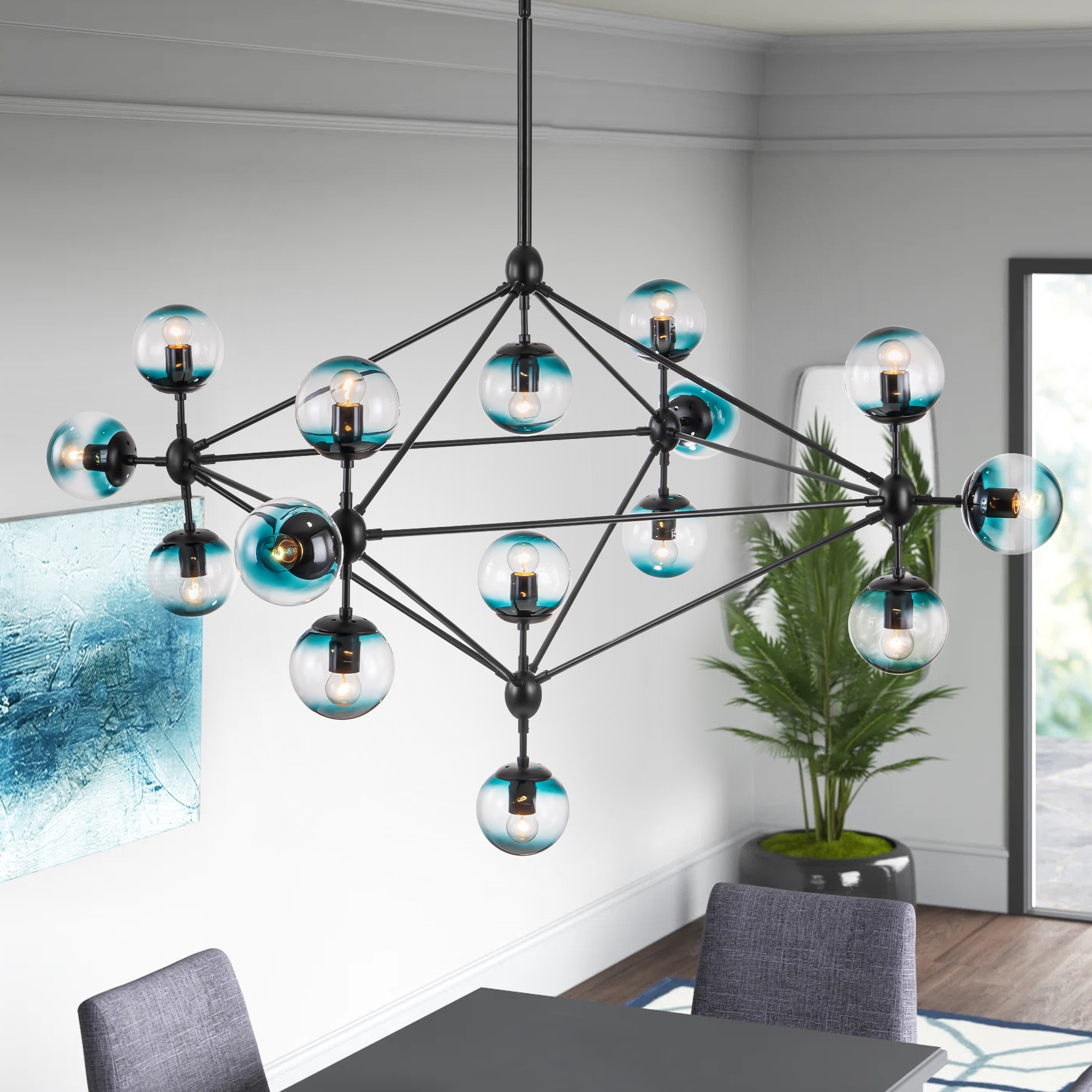 16-Light Modern Glam Linear Sputnik Cluster Glass Globe Chandelier with ...