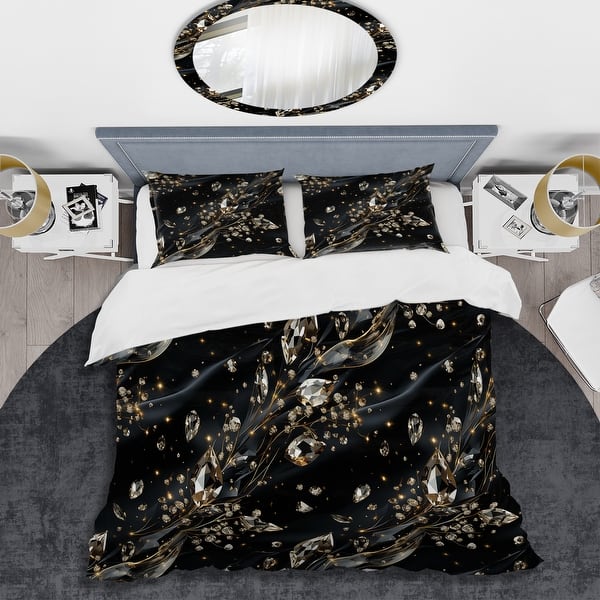 Designart "Crystal Black Glass Glamour Opulence" Gold Glam Bedding Set ...