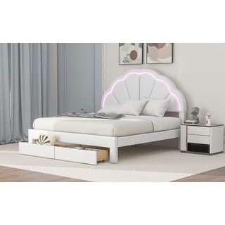 Simple Stylish Queen Size Upholstered Platform Bed with Seashell Shaped ...