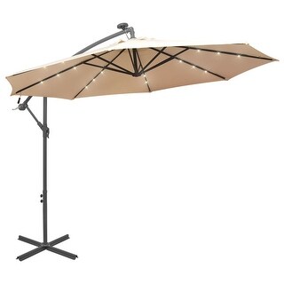 vidaXL Hanging Parasol with LED Lighting 118.1" Sand Metal Pole - Bed ...