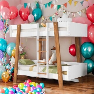 Solid Wood Twin Size Bunk Bed w/ Built-in Ladder and 4 Wood Color ...