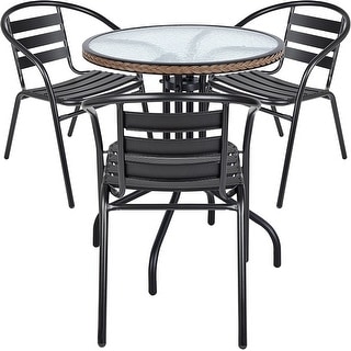BTEXPERT Indoor Outdoor 28" Round Tempered Glass Metal Table Brown ...
