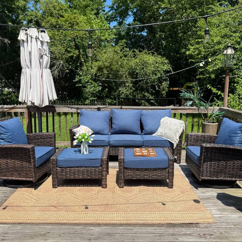 MAISON ARTS 7-Piece Extra-Large Patio Wicker Sofa Conversation Set with ...