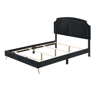 Sip Full Size Bed, Jet Black Velvet Upholstery and Silver Nailhead Trim ...
