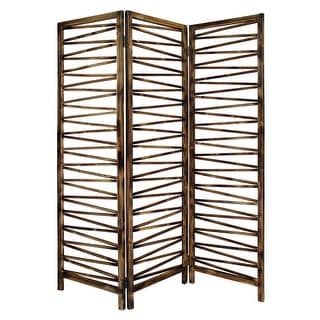 Rustic Geo Design Wood Three Panel Room Divider Screen - Bed Bath & Beyond - 35447288