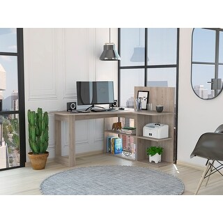 Solid Construction L-Shaped Computer Desk with Multiple Open Shelving ...