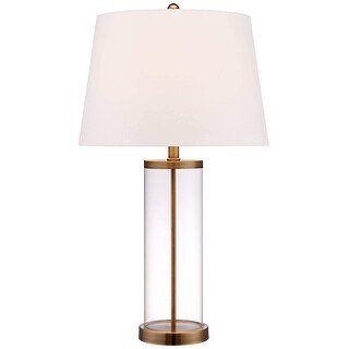 Table Lamp Fillable 26" High Clear Glass Cylinder Gold Metal White Drum ...