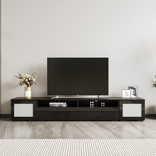 3 - Pics Rattan Extended TV Console Table with Sliding Doors Color ...