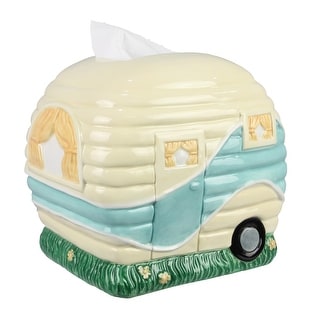 Youngs Trailer Tissue Box Cover -Ceramic Camper Fits Square Facial Tis ...