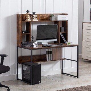3-Tier Home Office Desk Large Workstation with Storage Shelves - Bed ...