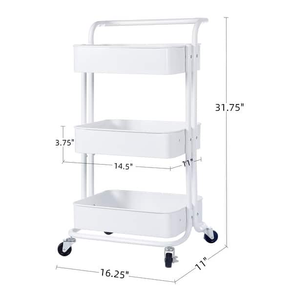 White 3-Tier Rolling Storage Utility Cart, Heavy Duty Craft Cart with ...