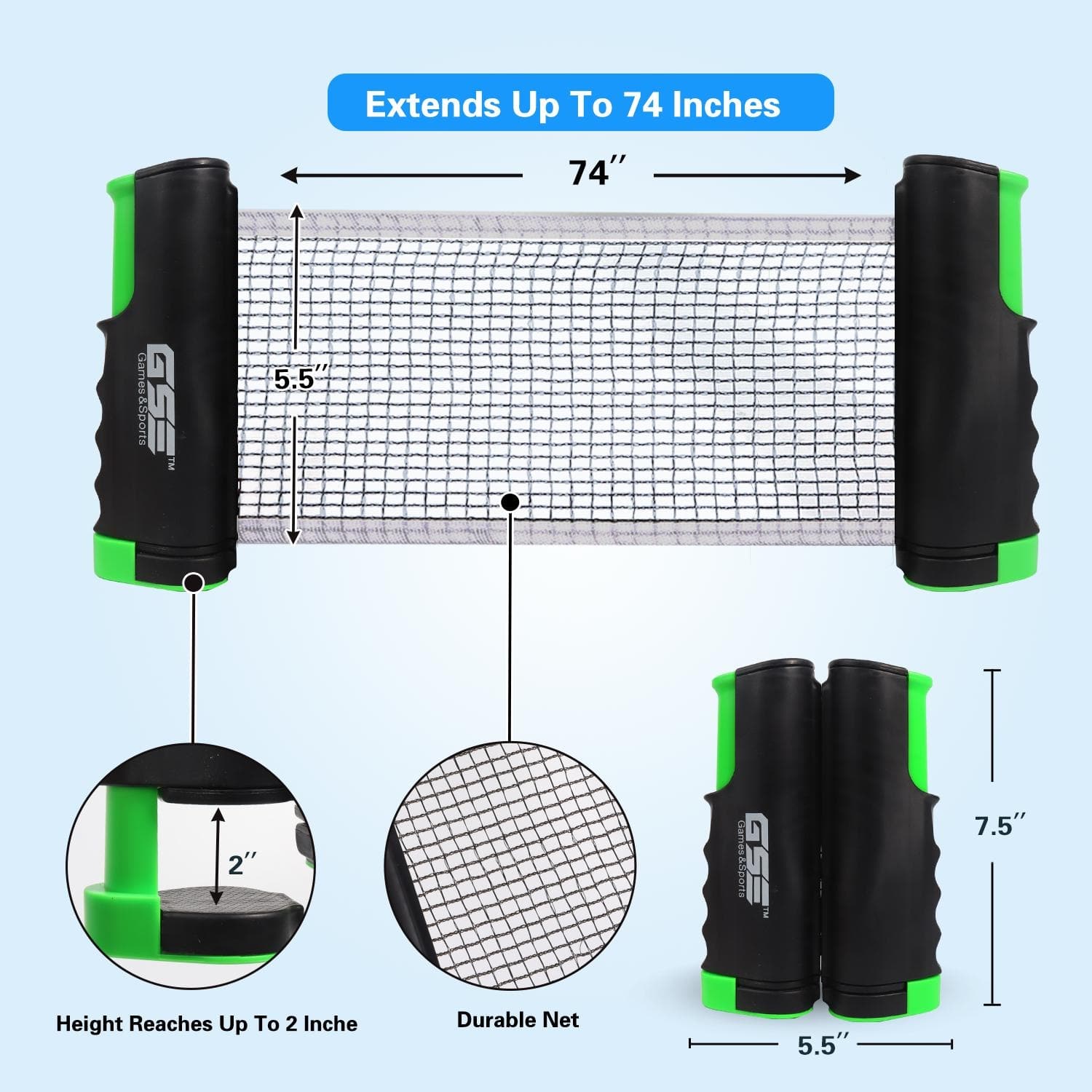 GSE™ Adjustable Retractable Ping Pong Net & Post. Anywhere Portable Table Tennis Net & Clamps ...