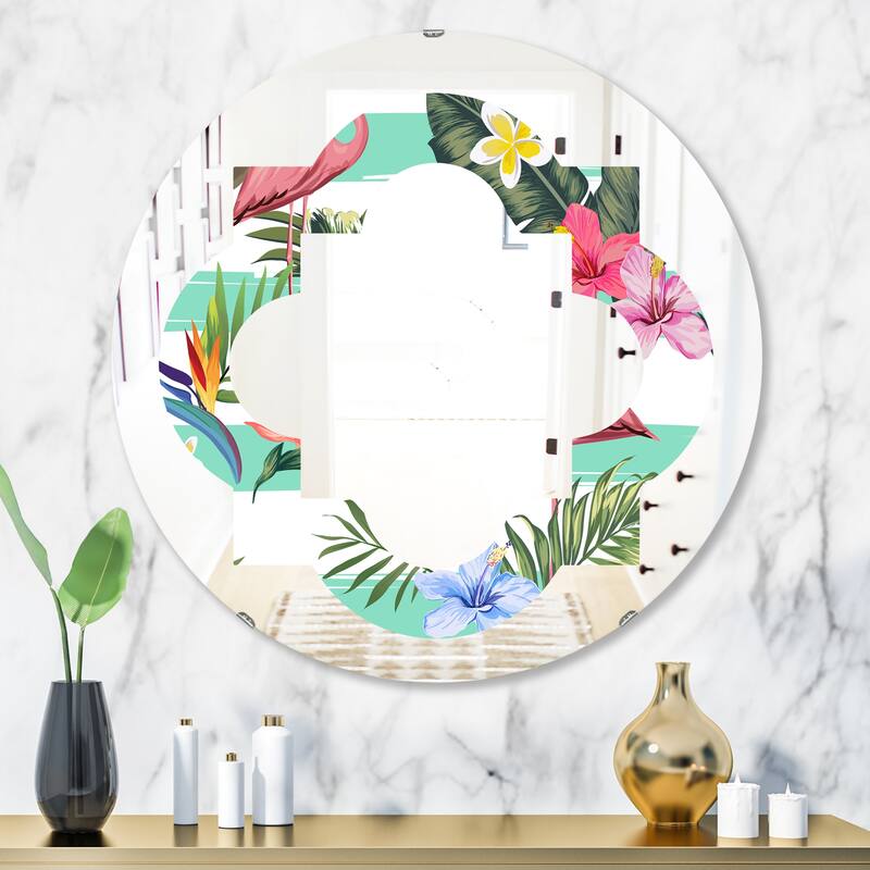 Designart Tropical Botanicals Flowers And Flamingo Printed Modern