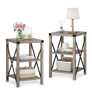 Set of 2 3-Tier End Table,Bedside Table Sofa Side Table X Frame ...