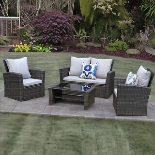 4-Pieces PE Rattan Outdoor Patio Set with Removable Cushions - Bed Bath ...