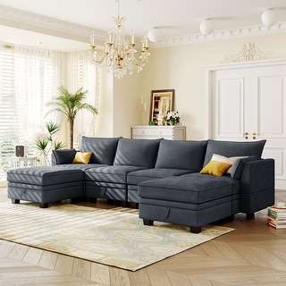 Modern Large U-Shape Modular Sectional Sofa with Convertible Bed and ...