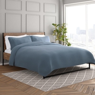 Full/Queen Lightweight Quilted Coverlet Set Stripe Dusk Blue - Bed Bath ...