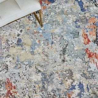 EXQUISITE RUGS Laureno Hand-knotted Bamboo Silk Blue/Grey Area Rug ...