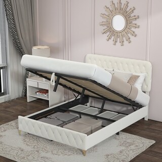 Upholstered Platform Bed Frame with Pneumatic Hydraulic Function,Deep ...