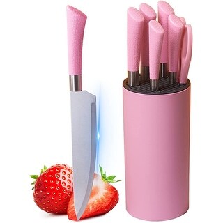 Kitchen Knife Set,7-Pieces Pink Non-stick Chef Knife Set with Storage ...