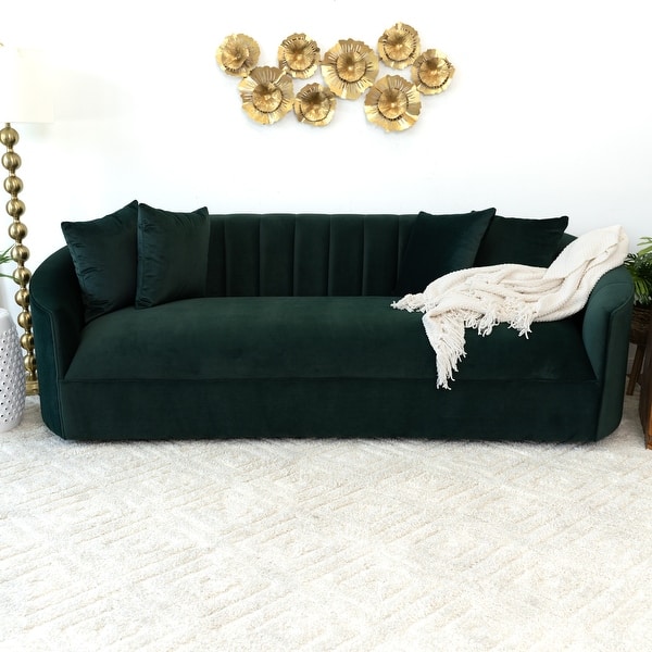 Kanter Modern Japandi Style Tight Back Velvet Couch in Green - Bed Bath ...
