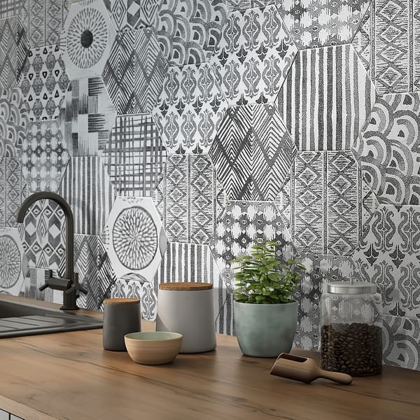 light grey patterned wall tiles