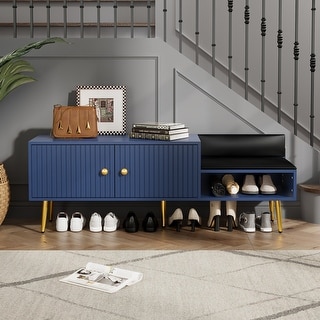 Characteristic Shoe Bench Storage Bench with Open Shelves, Navy ...