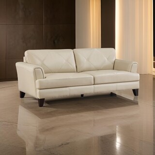 Lisa 88 Inch Sofa, Cream Top Grain and Split Leather, Brown Solid Wood ...