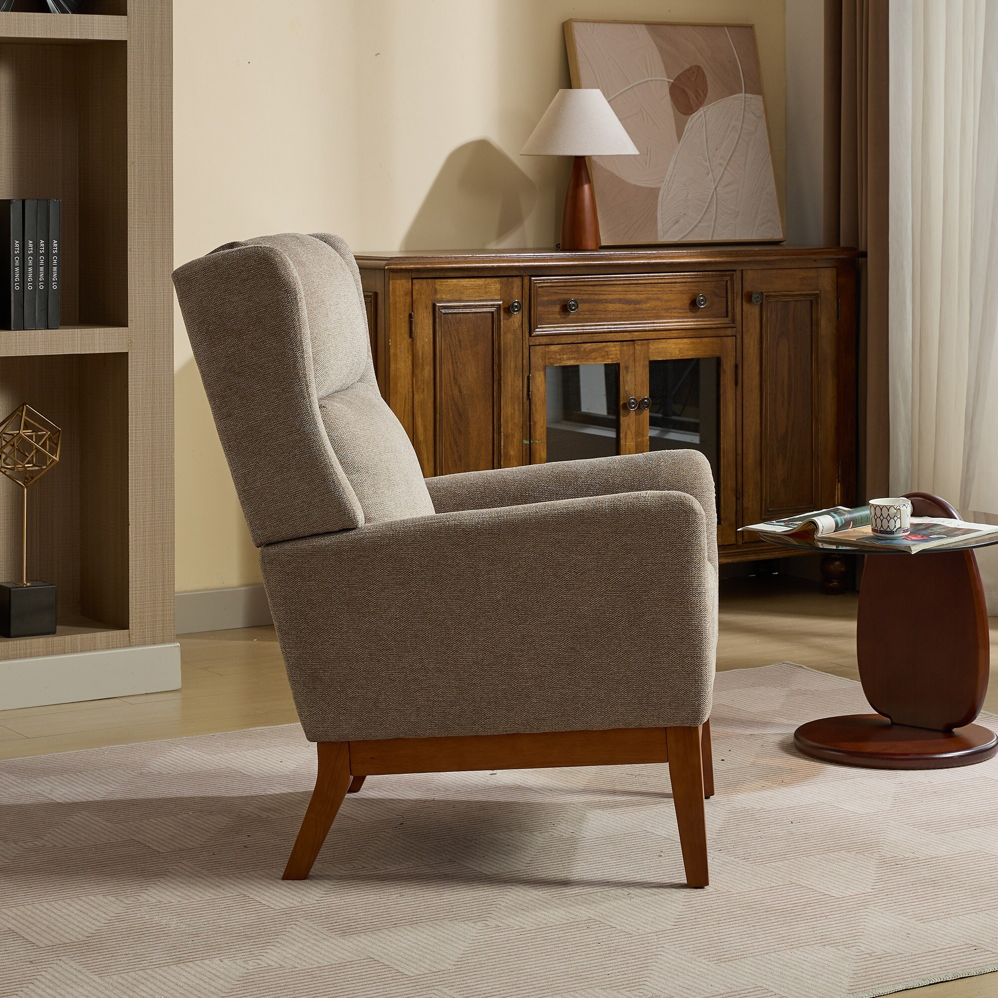 Modern Accent Chair High Back Reading Chair Taupe Armchair Club Chair Single Sofa Chair with Wood Legs for Living Room
