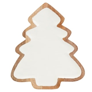 Wood serving tray w Enamel Christmas Tree - White - Bed Bath & Beyond ...