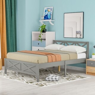 Rasoo Rustic Queen Platform Bed with Hollow X-Frame Headboard ...