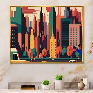 Designart "Colorful Cityscape I" Cityscapes Framed Canvas Art Print ...
