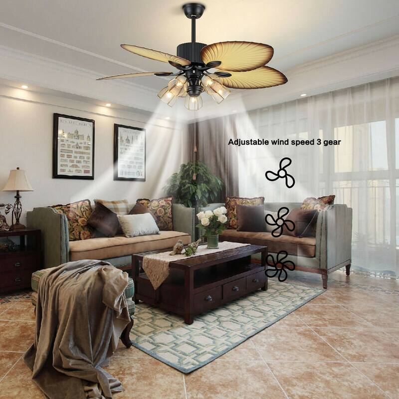 52" 5-Blade Palm Island Bronze Tropical Reversible Ceiling Fan with ...