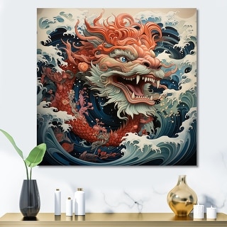 Designart "Japanese Dragon Wave Off Kanagawa V" Dragons Wall Art ...