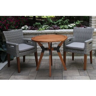 Eilaf Eucalyptus 3 pc Bistro Set with Wicker Chairs - N/A - Bed Bath ...