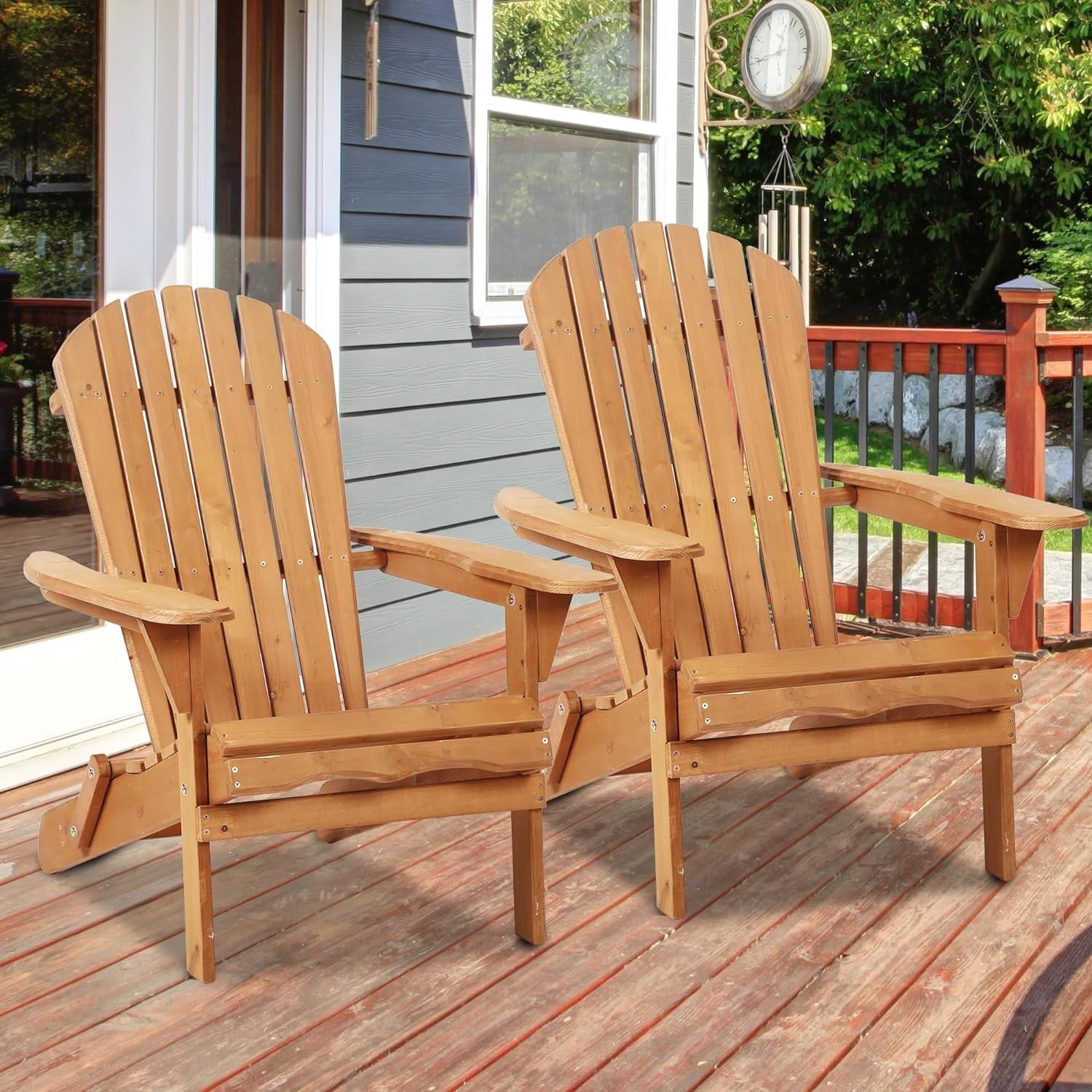 Outdoor Folding Adirondack Chair Set of 2 Wood Fire Pit Chairs Brown