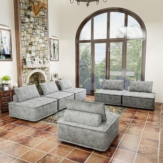 Light Gray Oversized 6-piece Chenille Modular Square Sofa Set with High ...