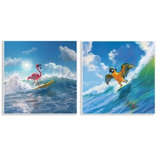 Stupell Parrot & Flamingo Surf Wall Plaque Art Design By Jim Baldwin ...