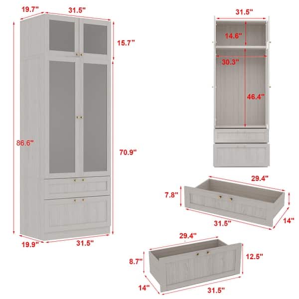 Combo Elegant Light Gray Wardrobe Modular Closet Configuration Armoire ...