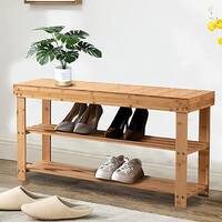 Bamboo Shoe Bench Seat with Cushion Upholstered Padded 3 Tier Shoe Rack ...