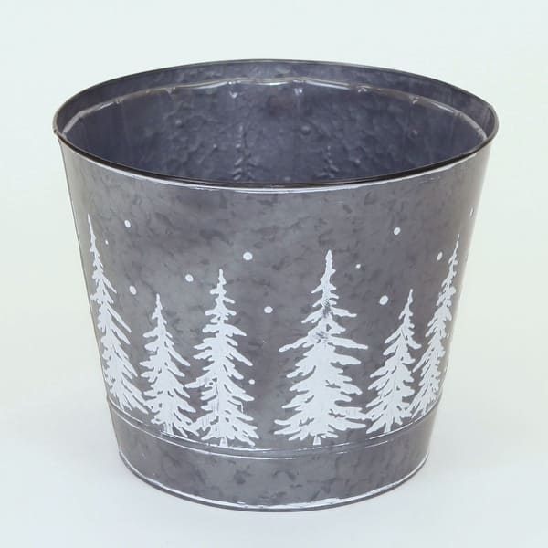 Silver With White Pine Trees Metal Planter - Bed Bath & Beyond - 36882196