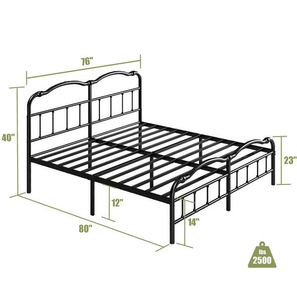 14" High Heavy Duty Metal Bed Frame with Vintage Style, Supports up to ...