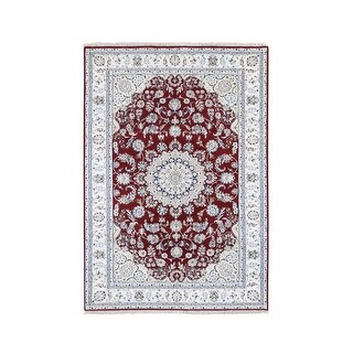 Hand Knotted Red Fine Oriental with Wool & Silk Oriental Rug (6'2" x 9 ...