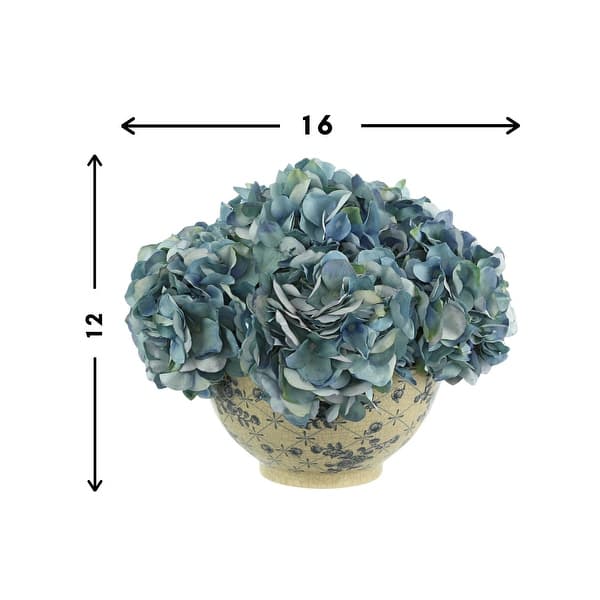 Hydrangea Floral Arrangement in a Decorative Ceramic Bowl - Blue, White ...