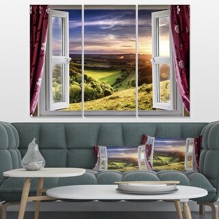 Designart "Window View" Landscape Canvas Art Print - 36x28 - 3 Panels ...