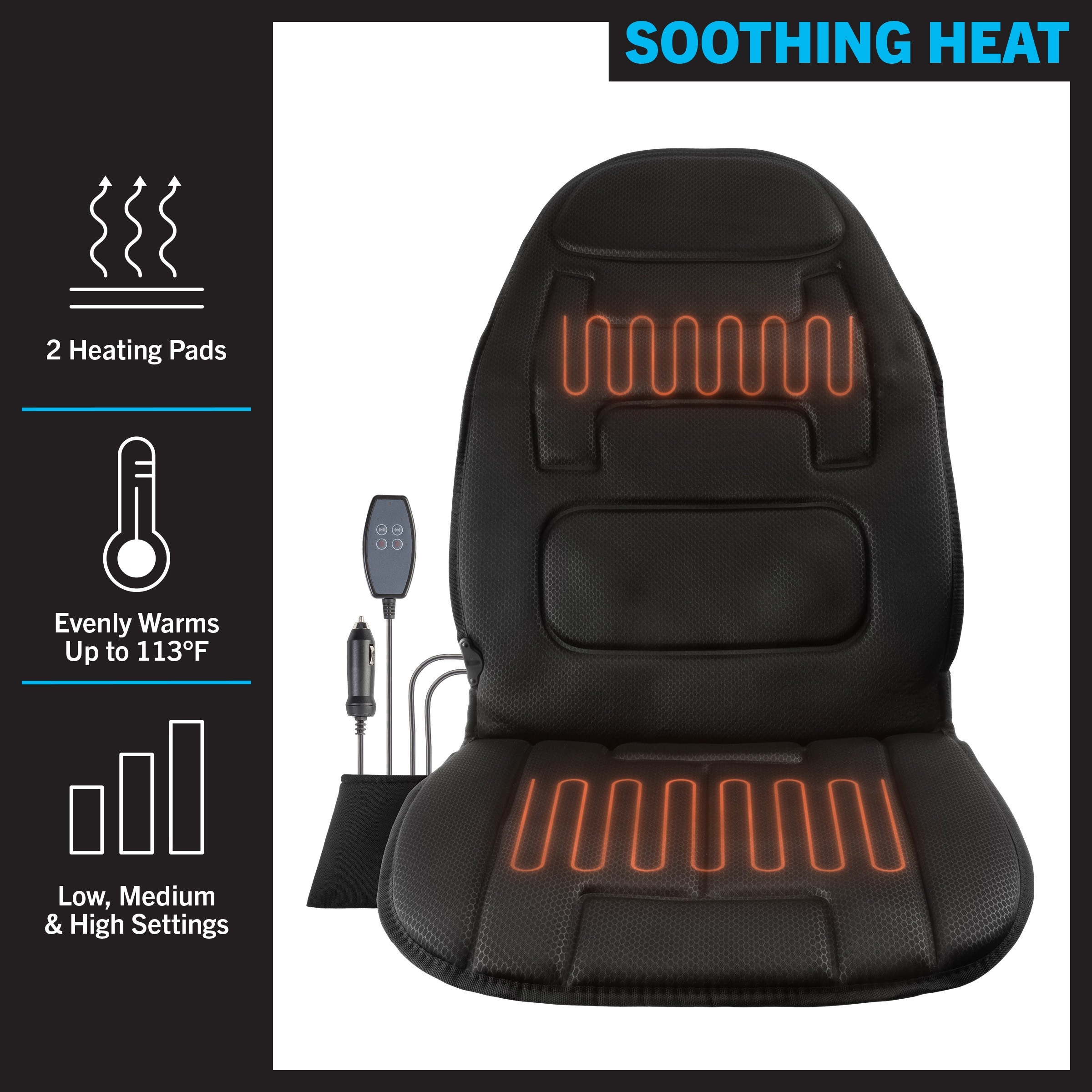 Massage Chair Pad for Car Seat 12V Vibrating Heating Pad with 3 Massage Levels Back Massager with Heat by Stalwart On Sale Bed Bath Beyond 40234657
